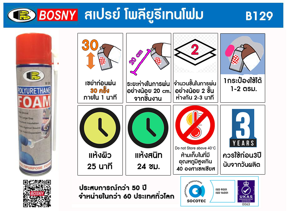 สเปรย์พียูโฟม BOSNY B129 - ต.กิตติอมร